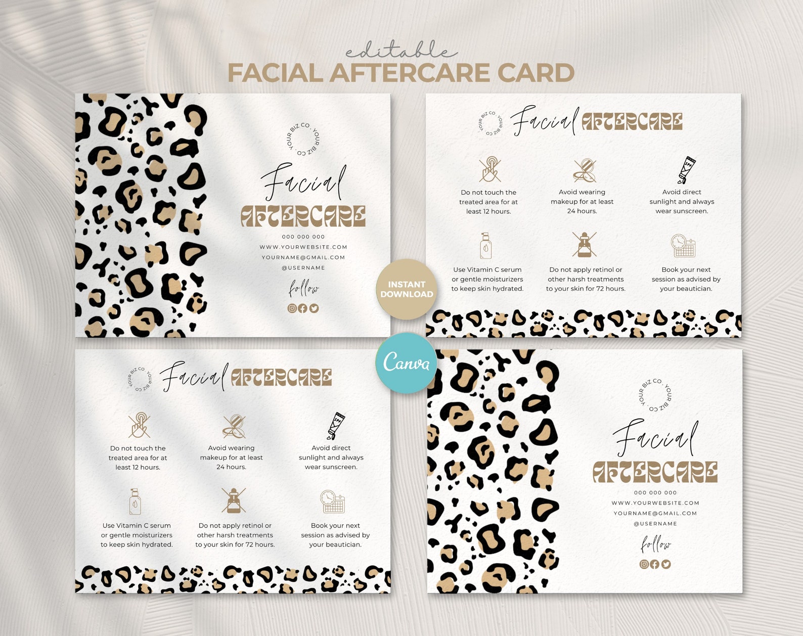 Facial Aftercare Cards: Printable Salon Treatment Guide (canva Template ...