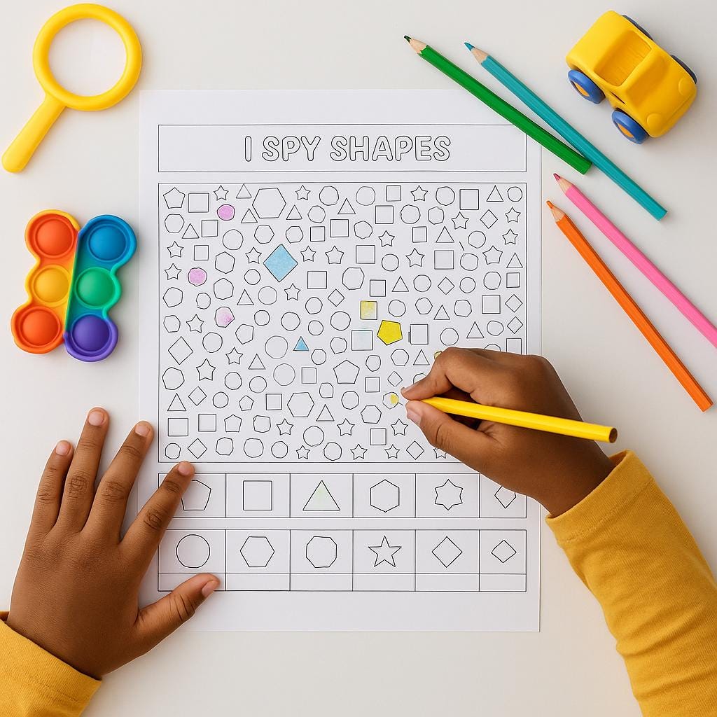 I Spy Shapes Printable Preschool Shape Recognition Kindergarten ...