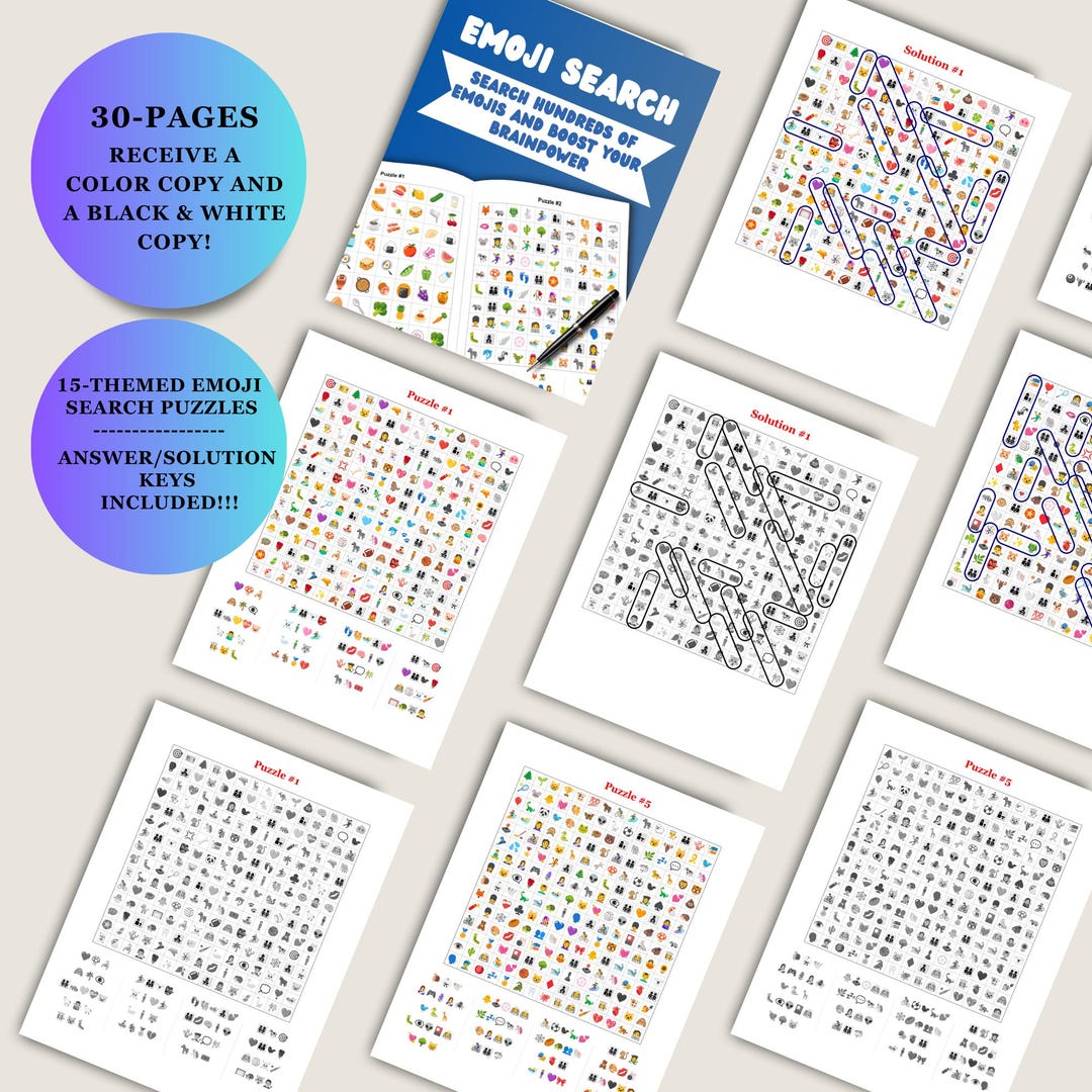 Emoji Word Search Printable Rebus Puzzle Visual Brain Teaser Logic Game ...