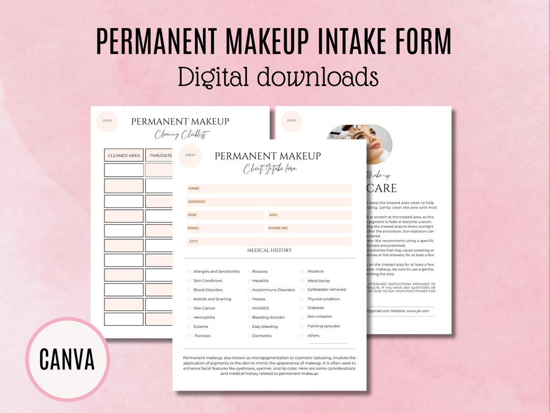 Permanent Makeup Forms Template: Client Intake, Aftercare (canva ...