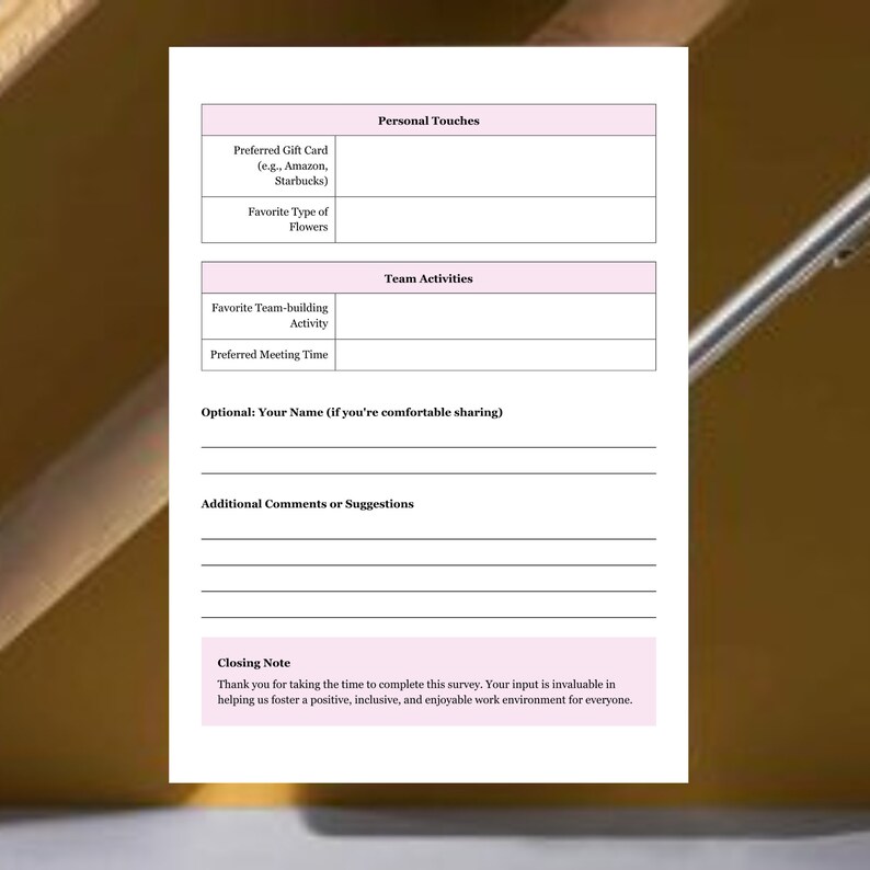 Employee Questionnaire Printable Favorite Things Survey, Getting to ...