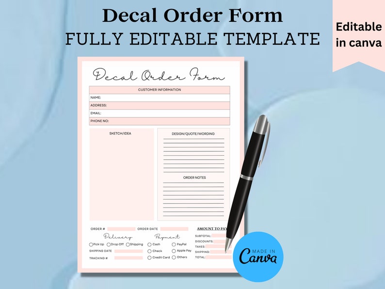 CUSTOM ORDER FORM Order Form Template, Small Business Order Form ...
