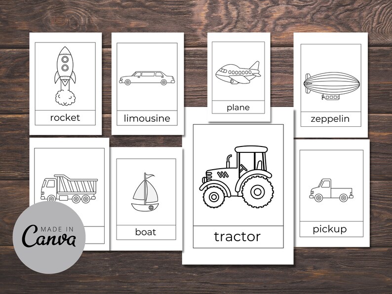 FLASHCARDS FOR KIDS - Vehicles Cards, Montessori Cards, Montessori ...
