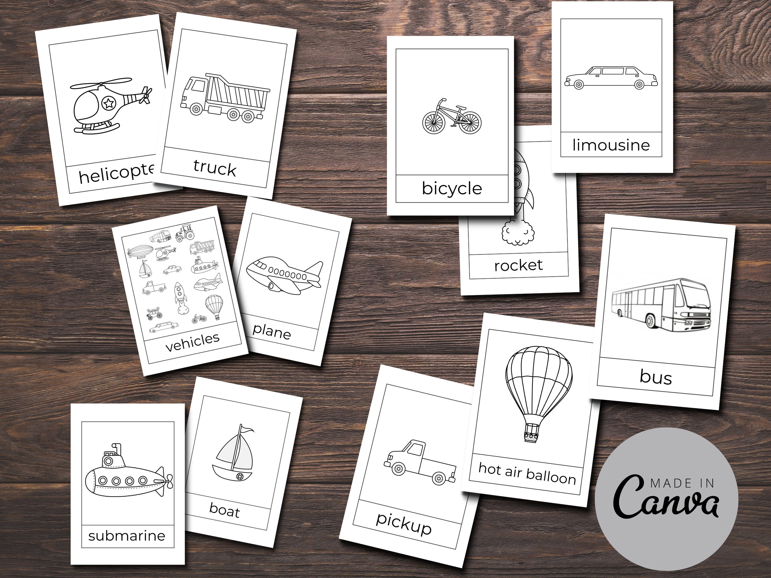 Montessori Vehicle Flashcards for Kids | Printable Car & Animal Cards ...