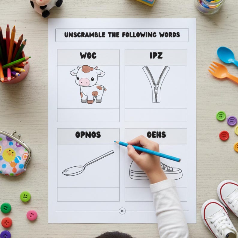 Word Scramble Coloring Page Color and Spell Worksheet Preschool ...