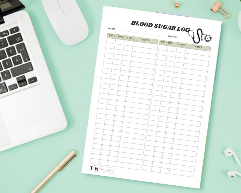 Blood Pressure-blood Sugar Log Printable | Daily Health Tracker ...