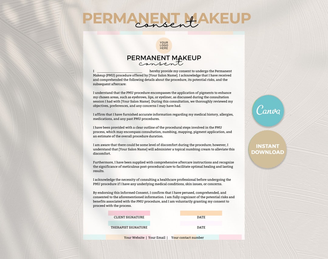 Permanent Makeup Consent Form Consent Form for Permanent Makeup Pmu ...