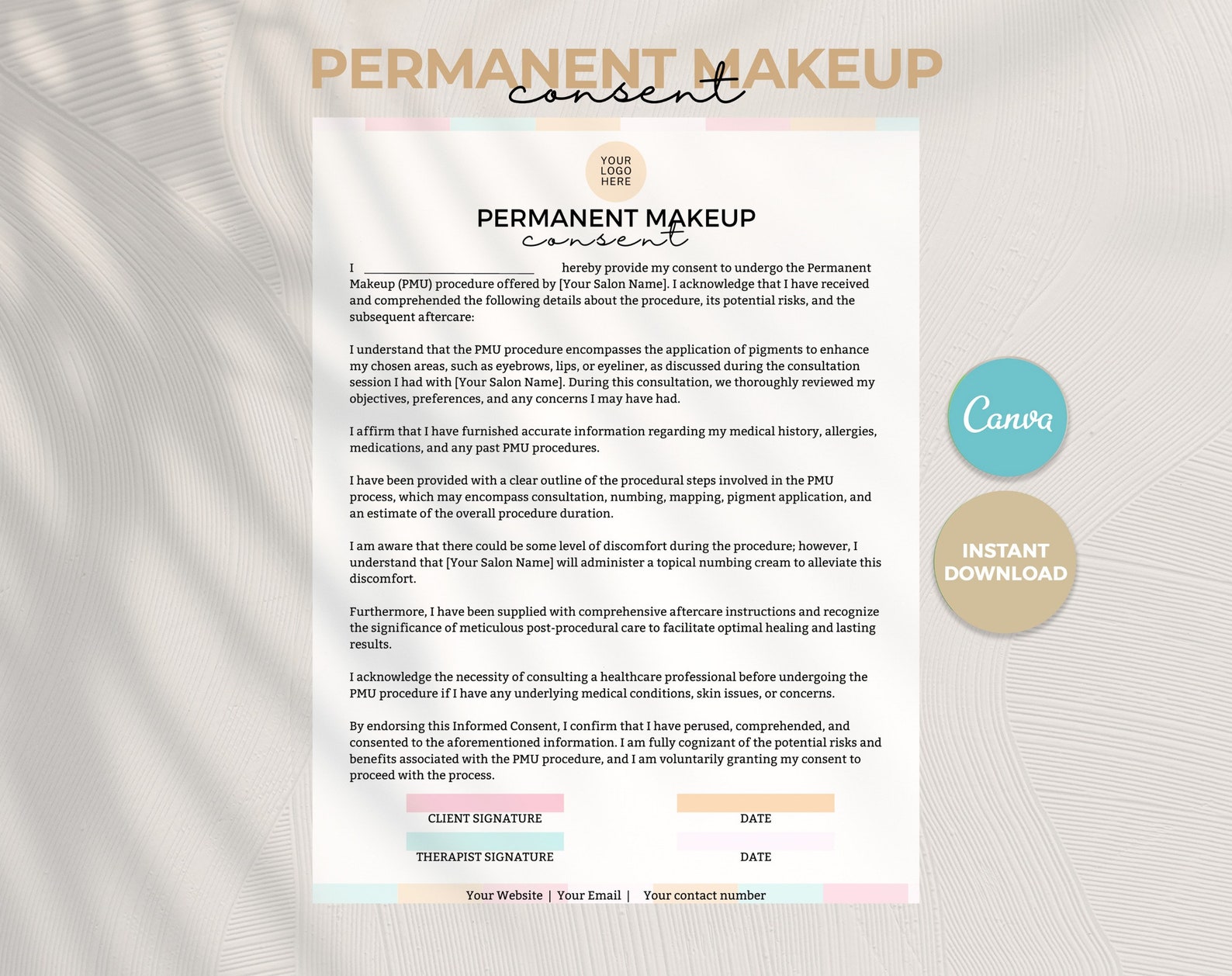 Permanent Makeup Consent Form Consent Form for Permanent Makeup Pmu ...