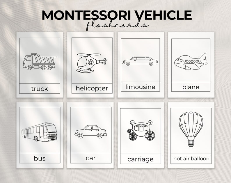 Montessori Vehicle Flashcards for Kids | Printable Car & Animal Cards ...