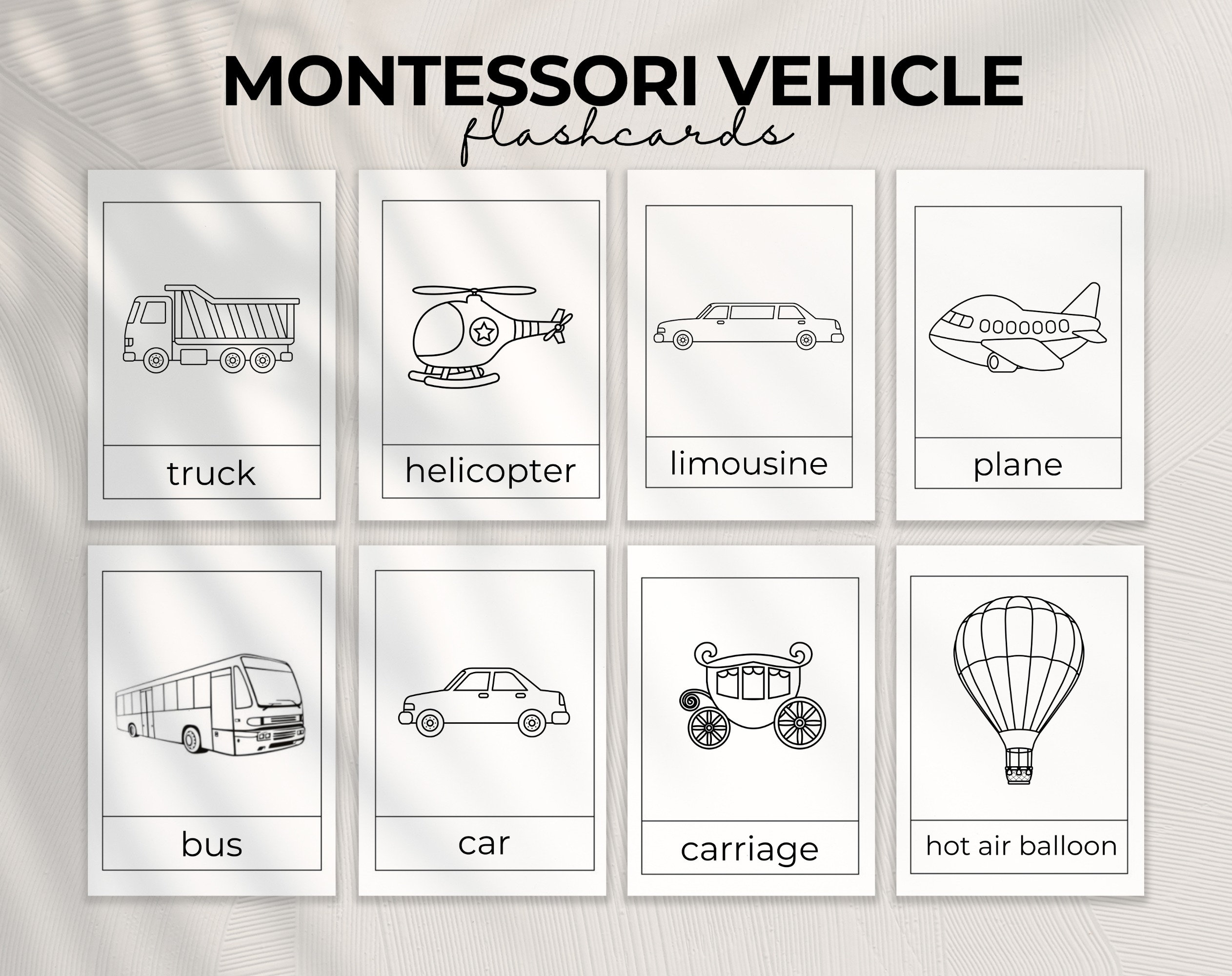 Montessori Vehicle Flashcards for Kids | Printable Car & Animal Cards ...
