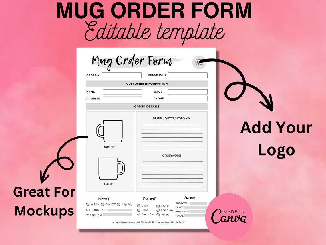Mug Order Form Editable Mug Order Form Coffee Cup Printable Order Form ...