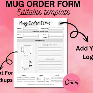 Mug Order Form Template: Editable Small Business Form (canva) - Etsy