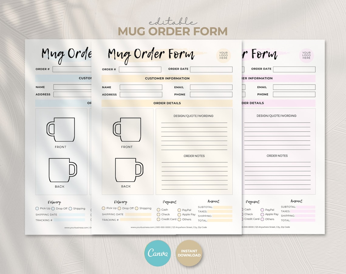 Mug Order Form Editable Mug Order Form Coffee Cup Printable Order Form ...