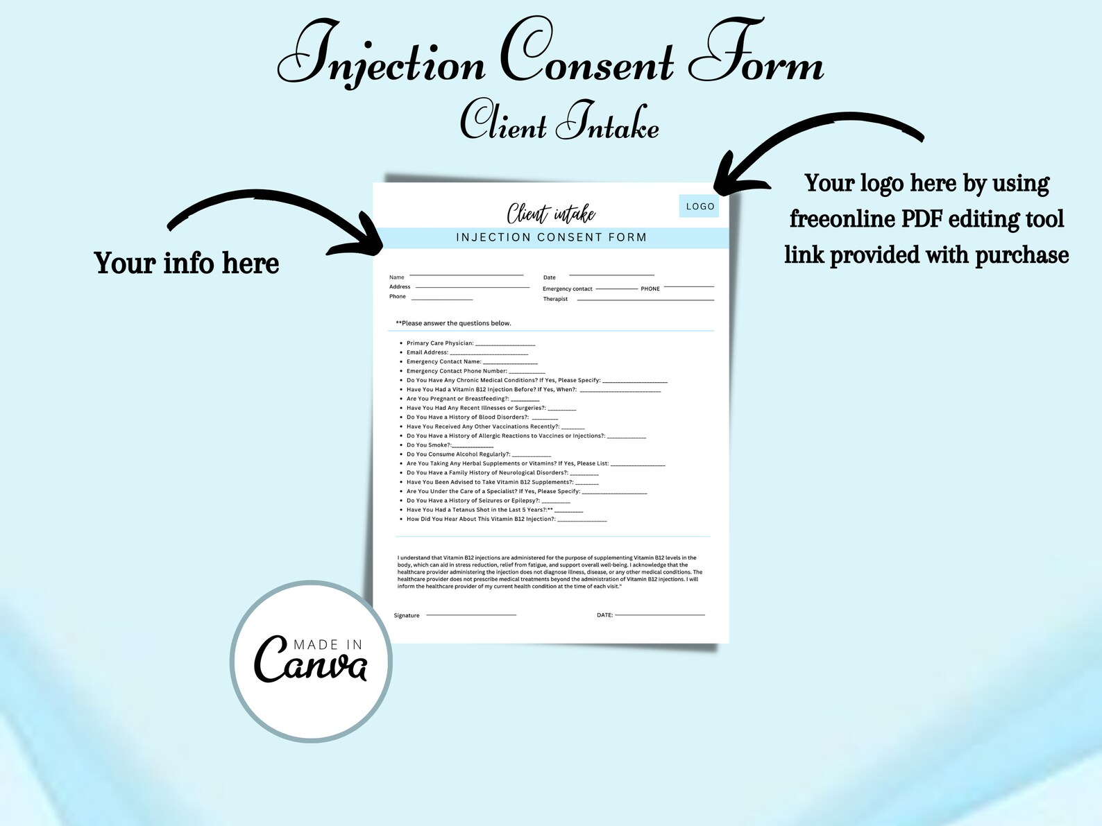Consent Form Injectables Injectable Treatment Form B12 Injection ...