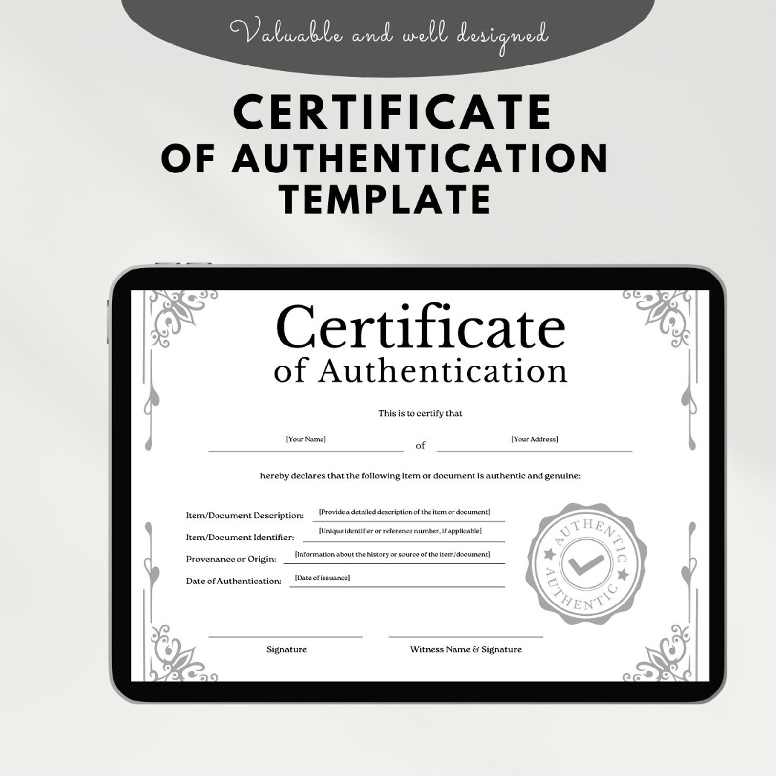CERTIFICATE OF AUTHENTICITY - Editable Certificate of Authenticity for ...
