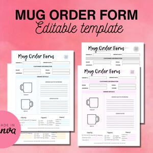 Mug Order Form Editable Mug Order Form Coffee Cup Printable Order Form ...