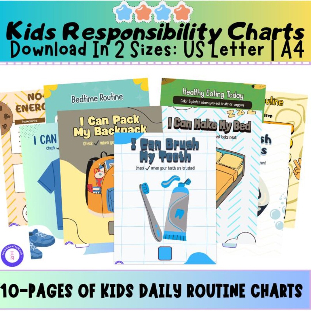 Kids Daily Routine Responsibility Chore Chart Printable: Hygiene Habits ...