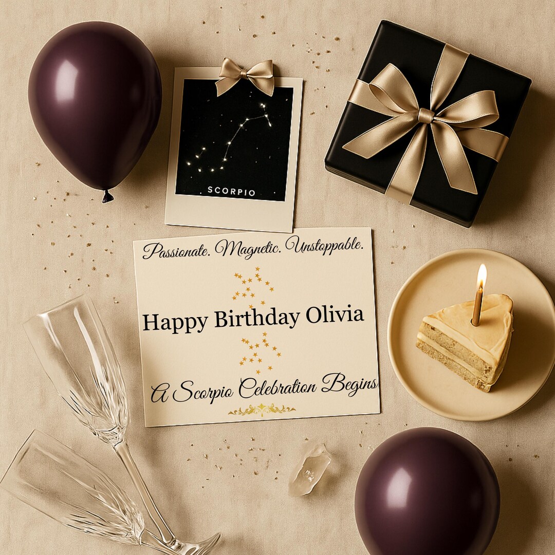 Scorpio Birthday Announcement: Editable Astrology Card, Flat Lay Design ...