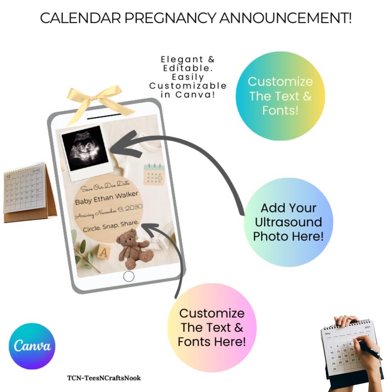 Due Date Pregnancy Announcement Flat Lay Editable Template Digital ...