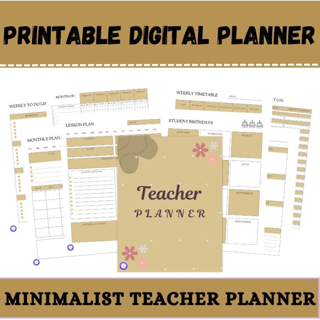 Minimalist Teacher Planner | Digital Teacher Organizer | Printable ...