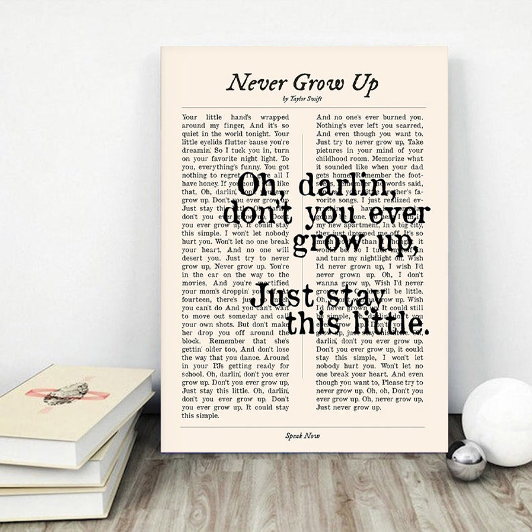 Taylor Swift Never Grow up Lyrics Poster Canvas the Eras Tour - Etsy