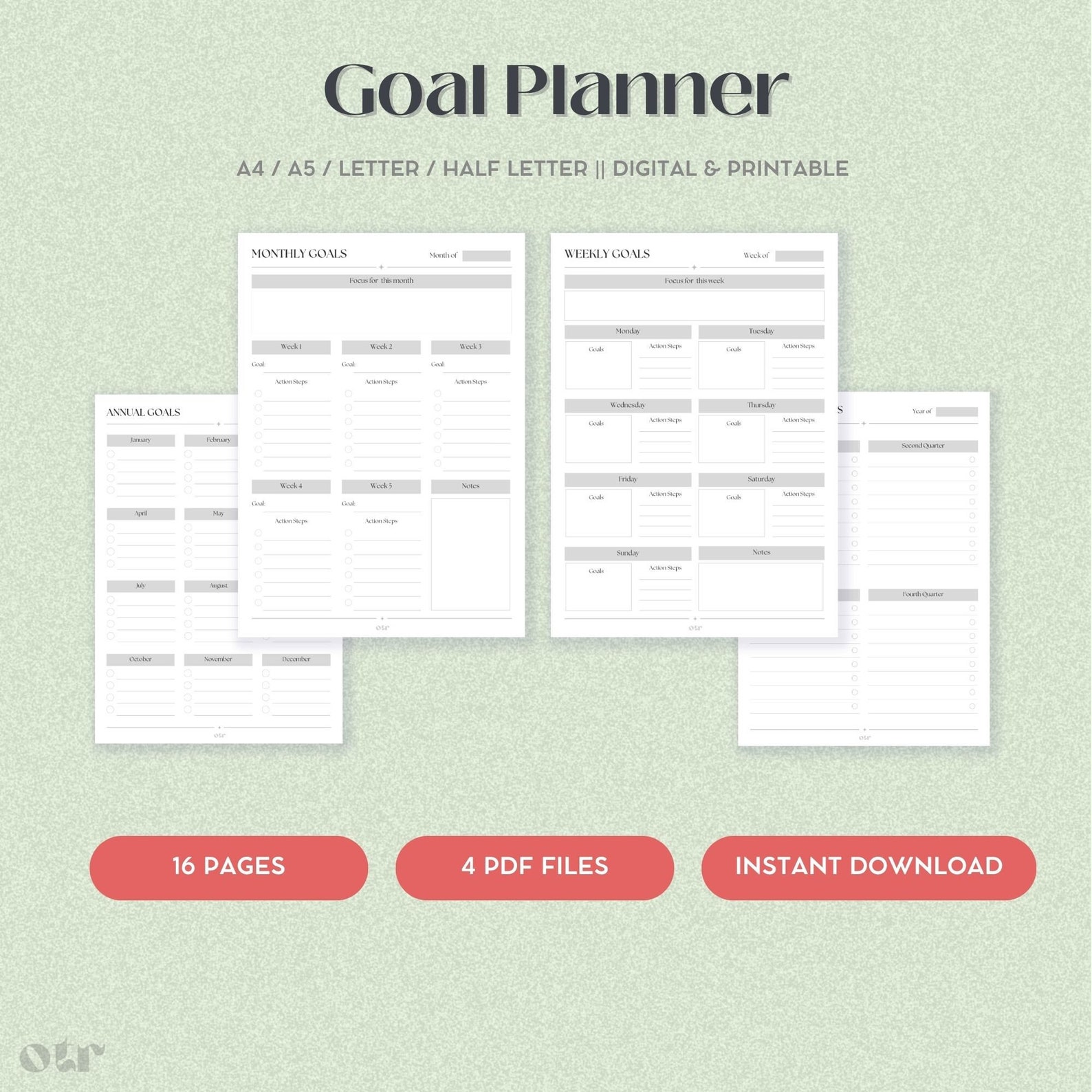 Goal Planner Printable Yearly Quarterly Monthly Weekly Goals - Etsy