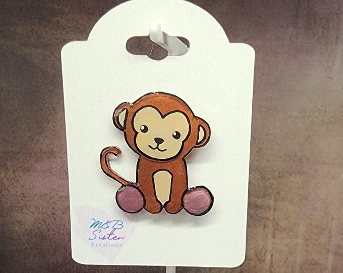 Cartoon Monkey Sitting Pin - Cute Chibi Handmade Pin - Free Untracked ...