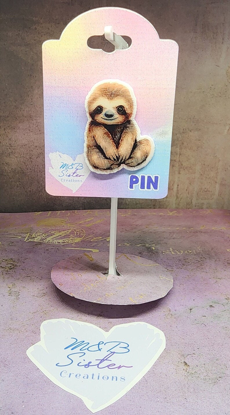 Printed Realistic Sloth Sitting Pin - Cute Chibi Handmade Pin - Free ...