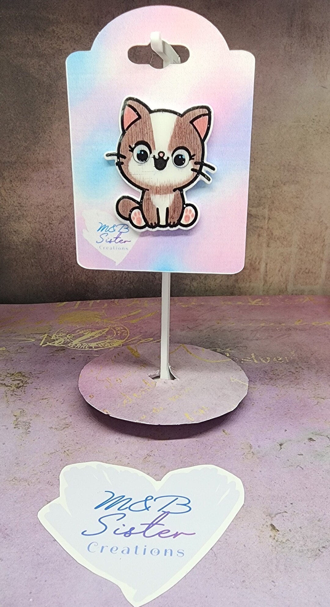 Printed Cartoon Cat Sitting Pin - Cute Chibi Handmade Pin - Free ...