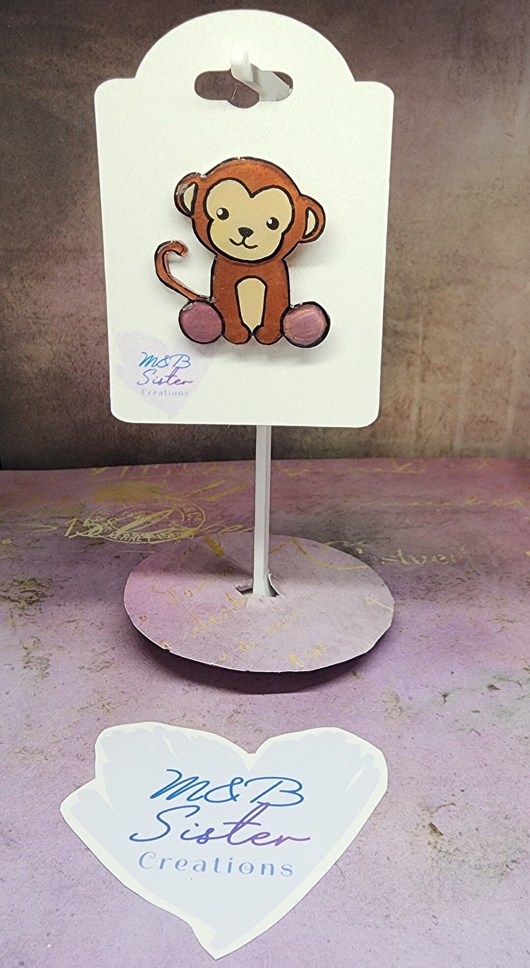 Cartoon Monkey Sitting Pin - Cute Chibi Handmade Pin - Free Untracked ...