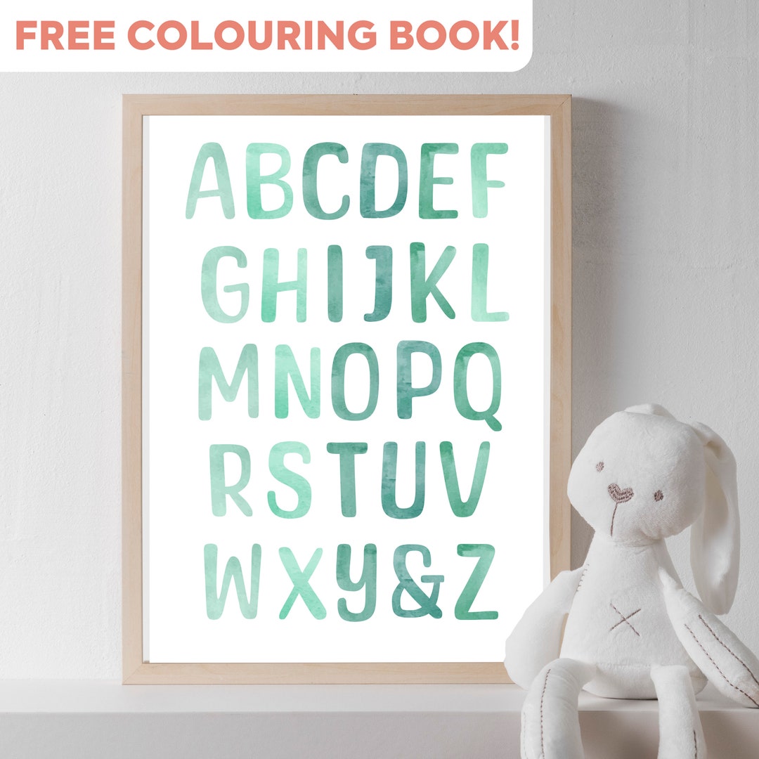 Green Alphabet Poster, ABC Print, Nursery Alphabet Printable Wall Art ...