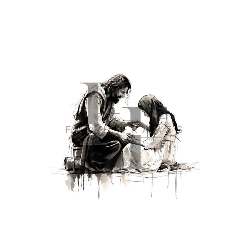 Jesus Heals Sick Woman, Digital Print, Bible Wall Art, Jesus Art, Bible ...