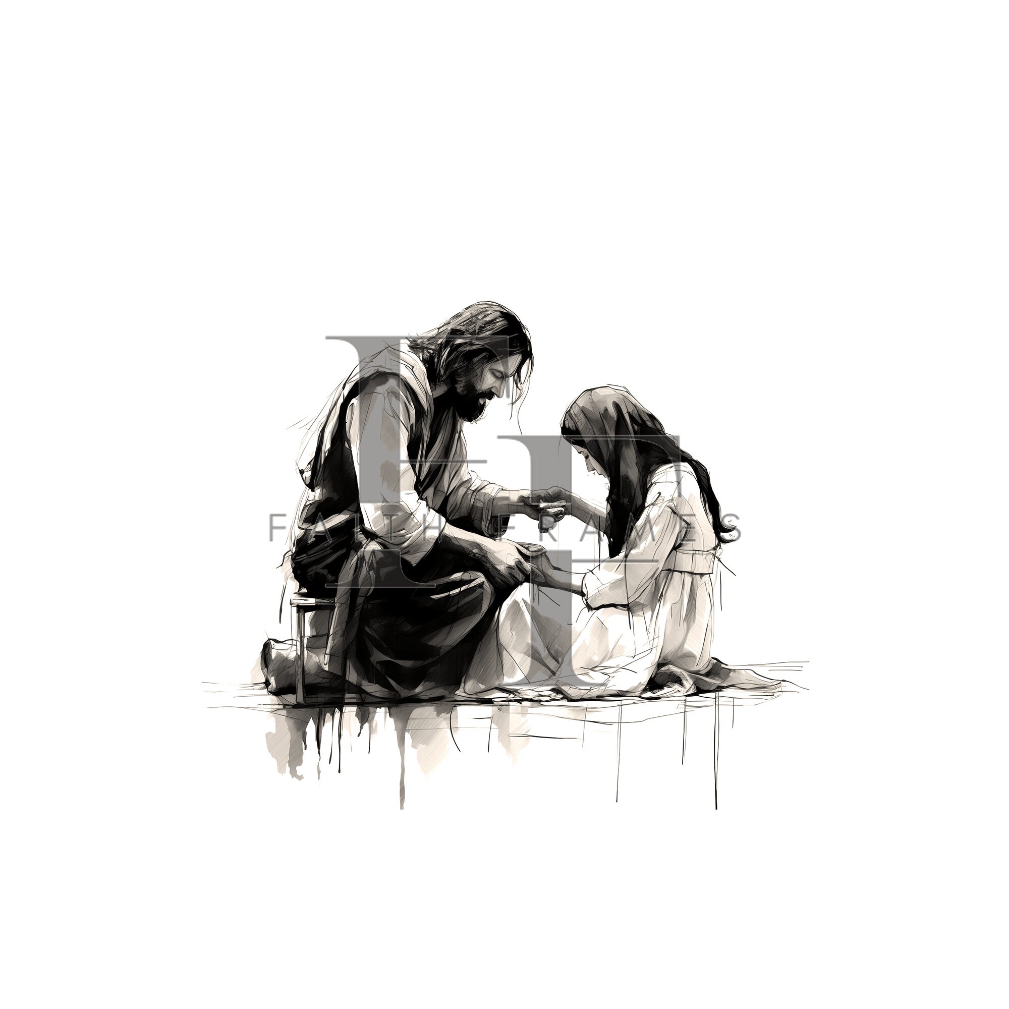 Jesus Heals Sick Woman, Digital Print, Bible Wall Art, Jesus Art, Bible ...