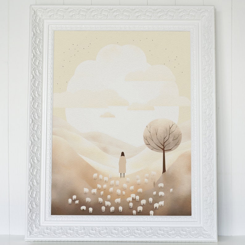 Parable of the Lost Sheep, 99 Sheep, Digital Print, Bible Wall Art ...
