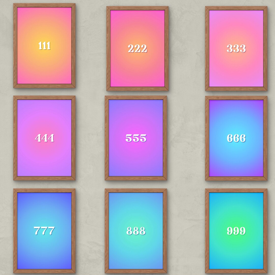 Bundle of 9 Aura Angel Number Poster, Angel Numbers, Aura Wall Art ...