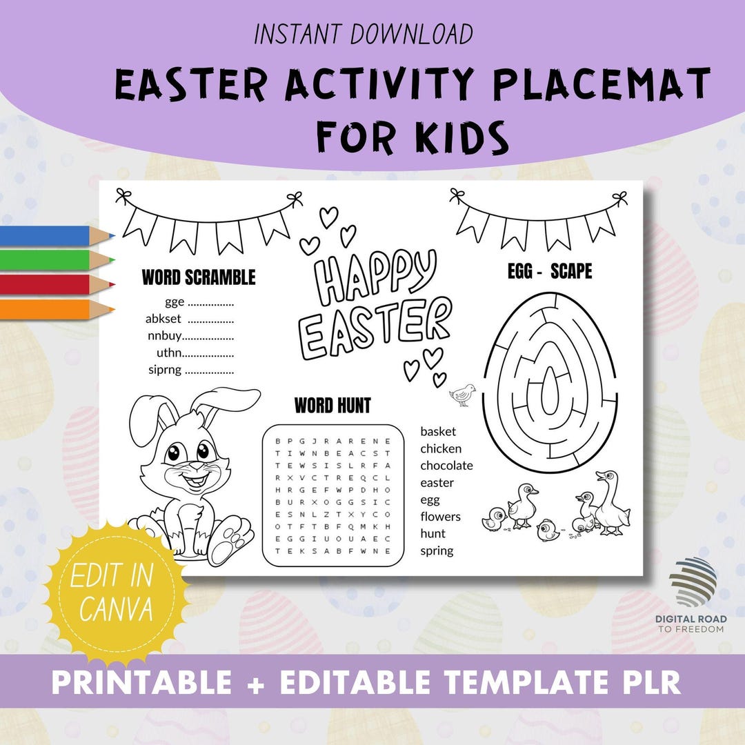 Easter Activity Placemat for Kids - Activity Pack Easter - Coloring ...