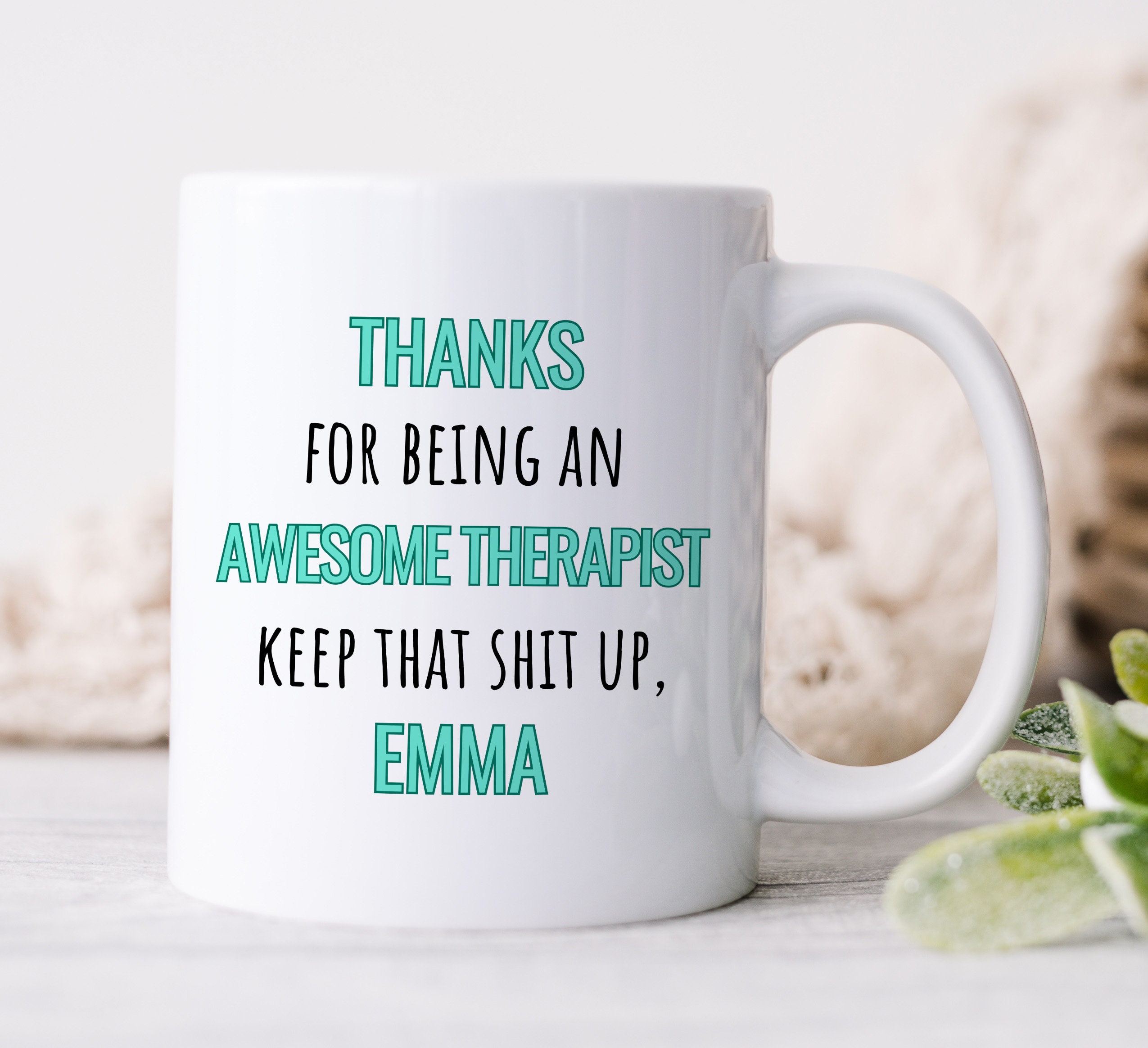 Custom Thanks Awesome Therapist Mug, Personalised Gift for Counselor ...
