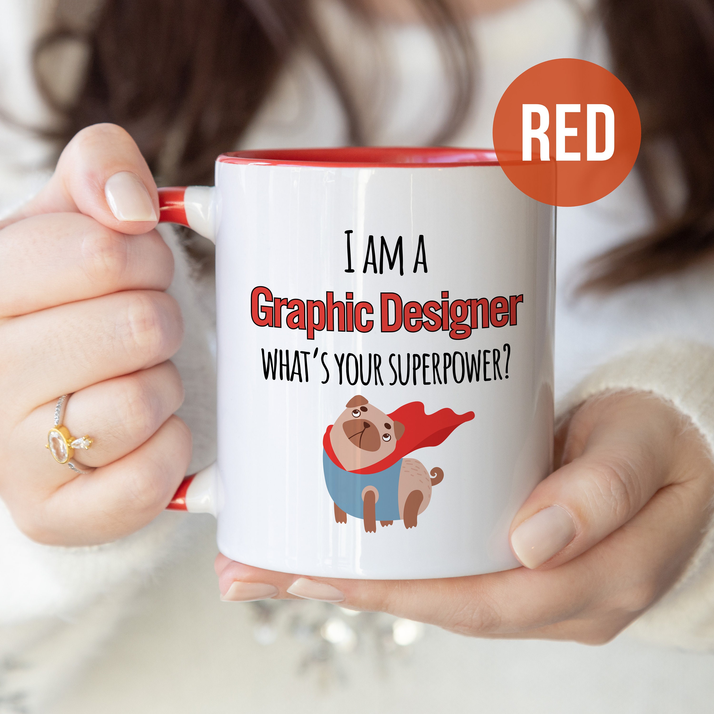Superhero Graphic Designer Mug, Cute Dog, Artist Birthday, Coworker ...
