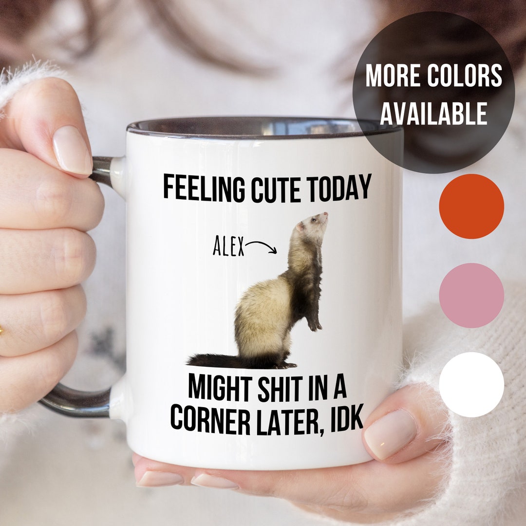 Personalized Ferret Mug, Custom Polecat Cup, Feeling Cute Today Meme ...