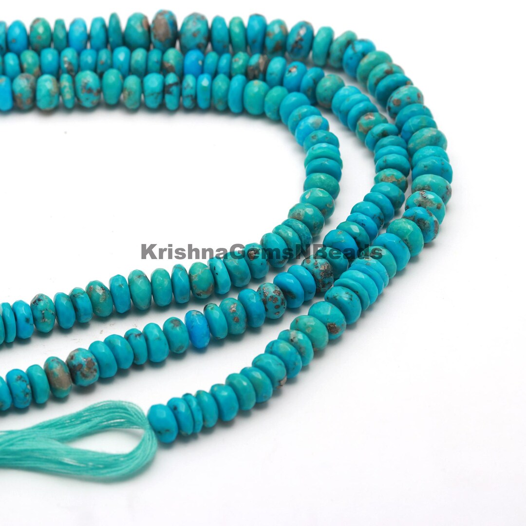 Natural AAA Quality Arizona Turquoise Faceted Rondelle Beads, Sleeping ...