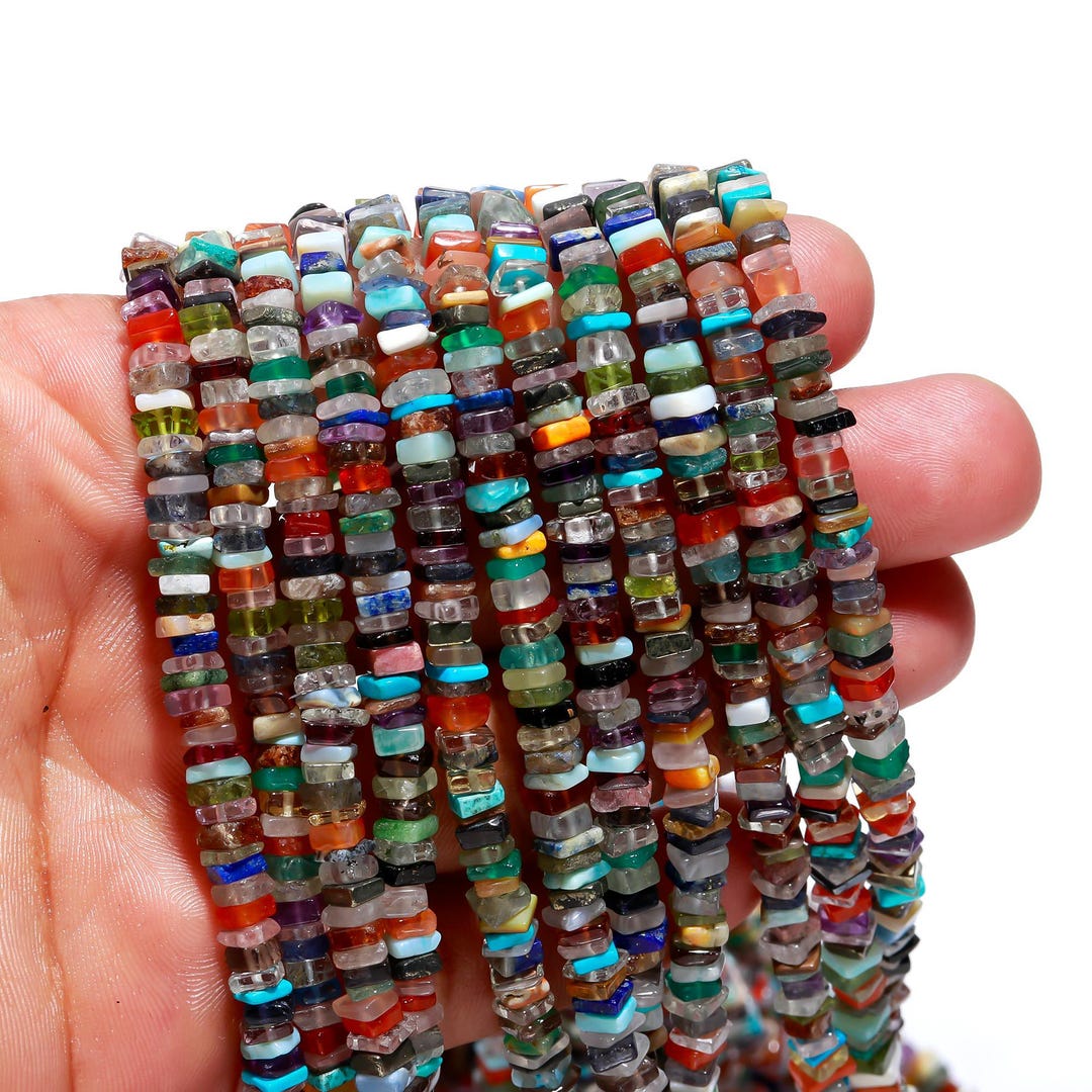 Multi Gemstone Heishi Beads: Natural Semi Precious Square Beads, 16 ...
