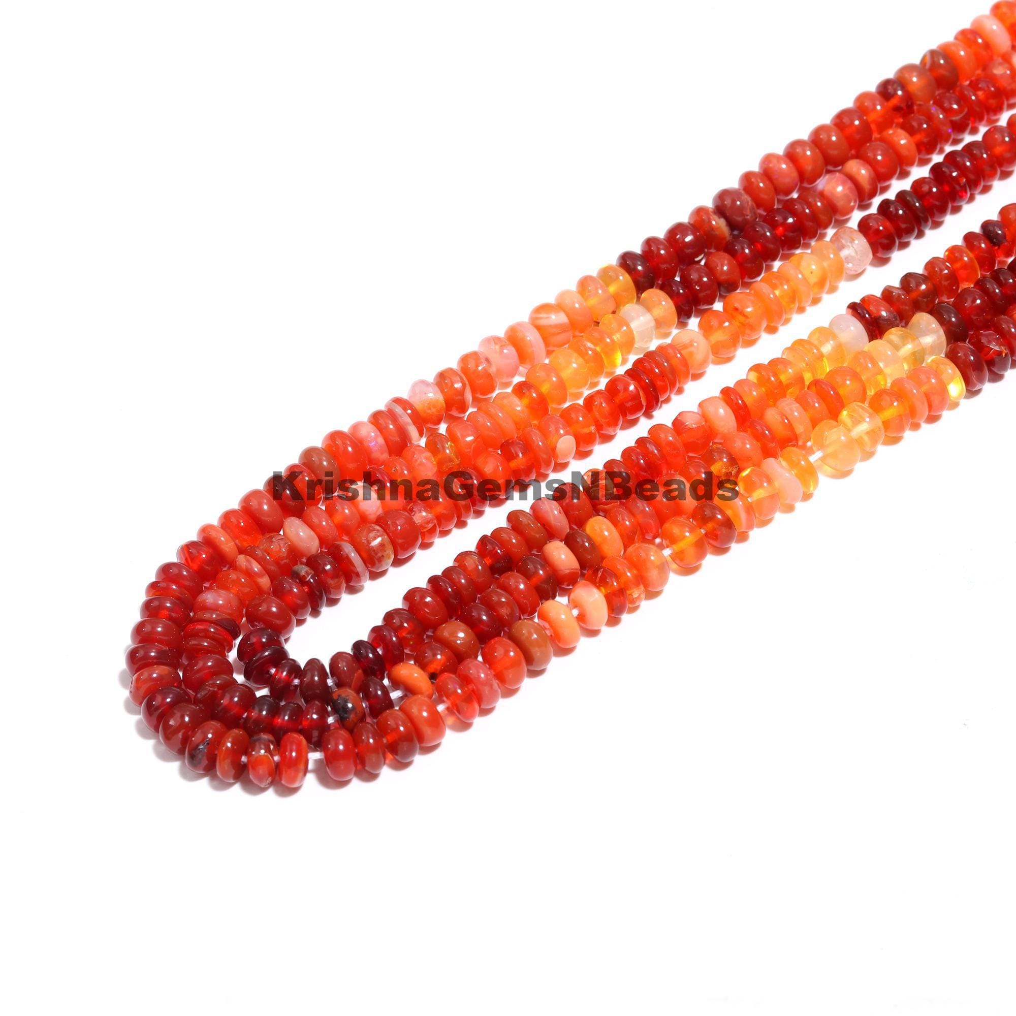Natural Mexican Fire Opal Smooth Rondelle Beads, Fire Opal Gemstone ...