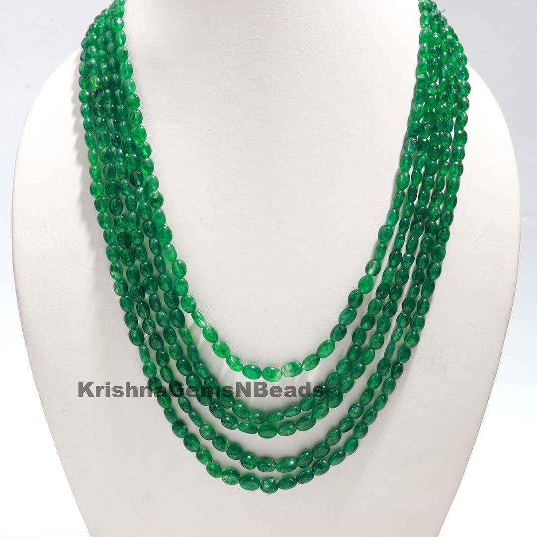 5 Strand Emerald Beryl Necklace: Plain Oval Gemstone Beads - Etsy