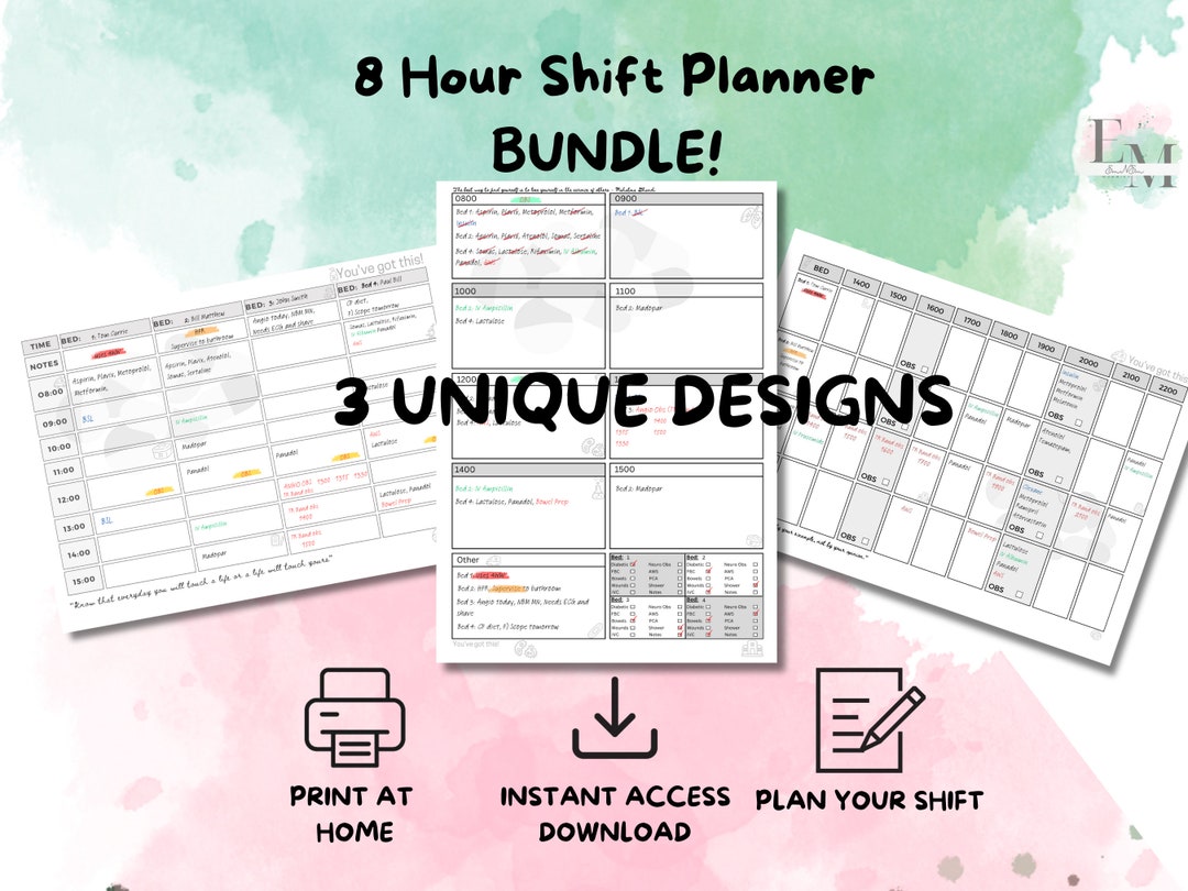 Nursing Shift Planner Complete BUNDLE, 3 Designs in One Download - Etsy