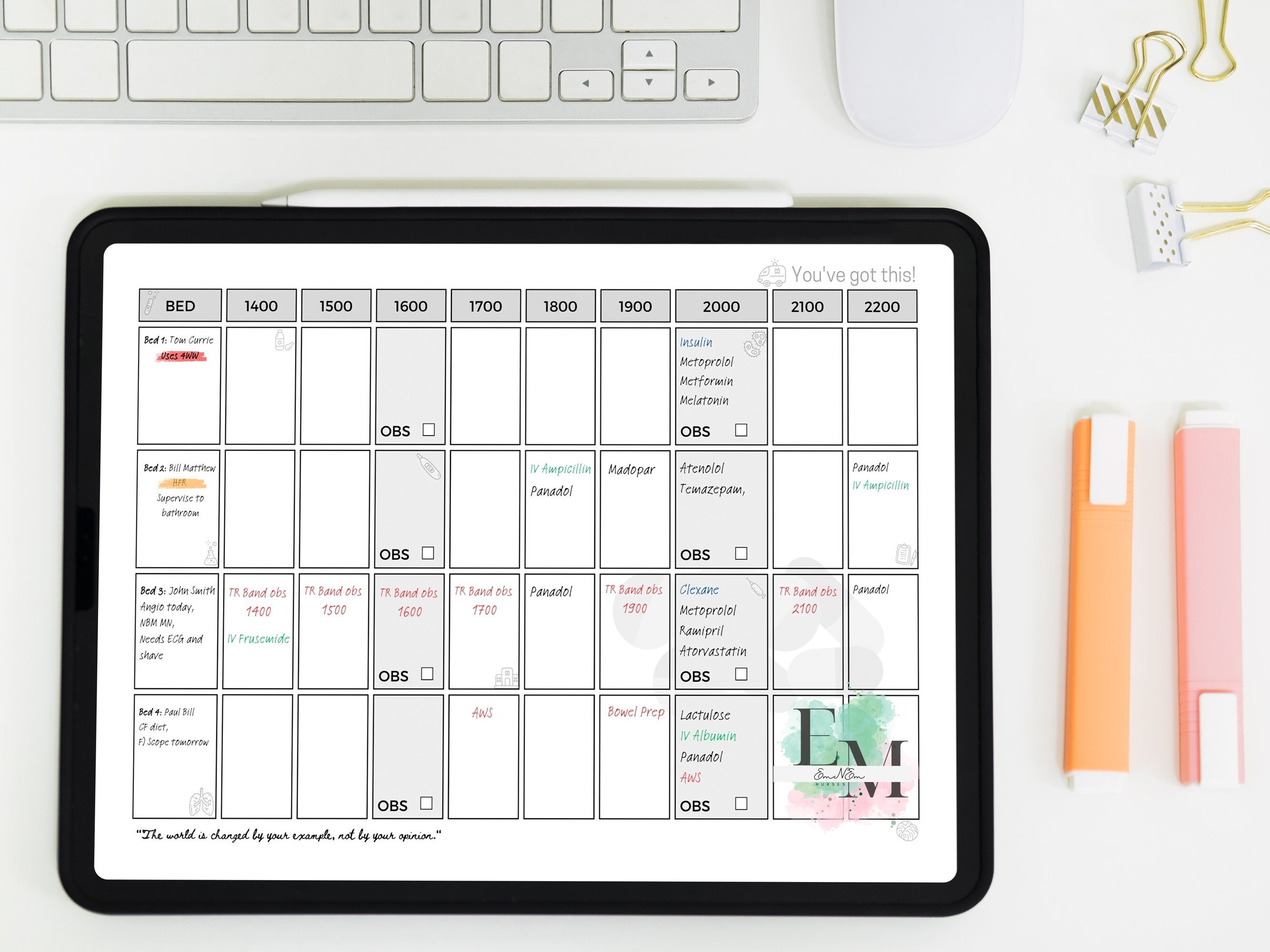8 Hour Nursing Shift Planner - HORIZONTAL (with Doodles) - Etsy