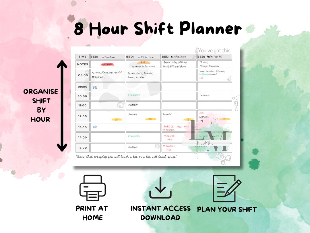 Nurses Shift Planner, Hourly, Digital - Etsy