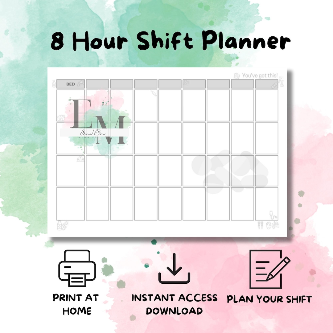 8 Hour Nursing Shift Planner - HORIZONTAL (with Doodles) - Etsy