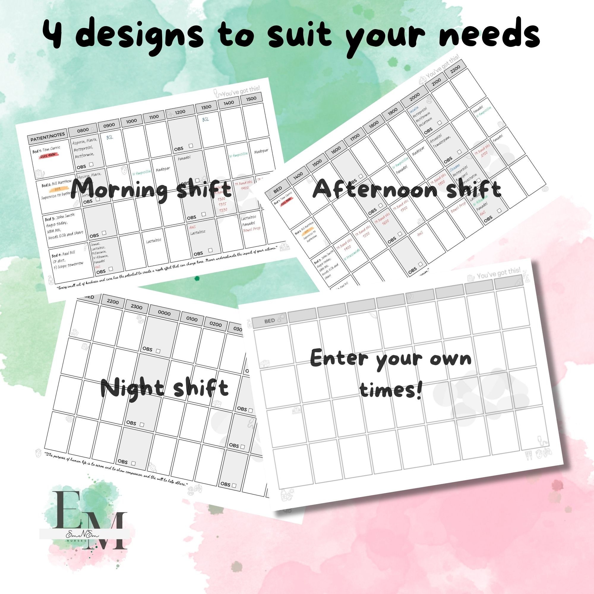 8 Hour Nursing Shift Planner HORIZONTAL with Doodles - Etsy