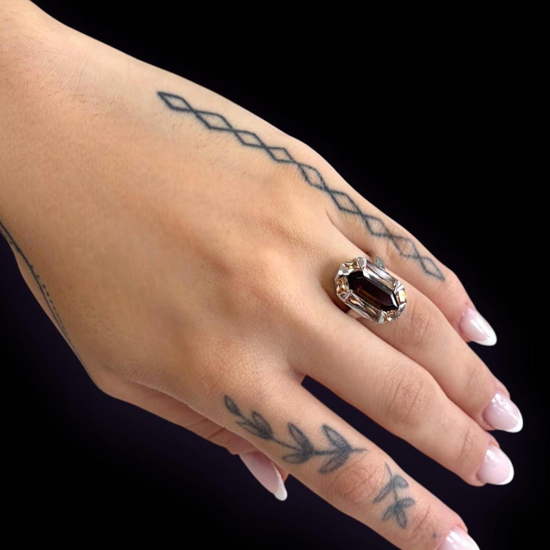 Bold Statement Ring, With Beige Stones and Centered Brown Gemstone ...