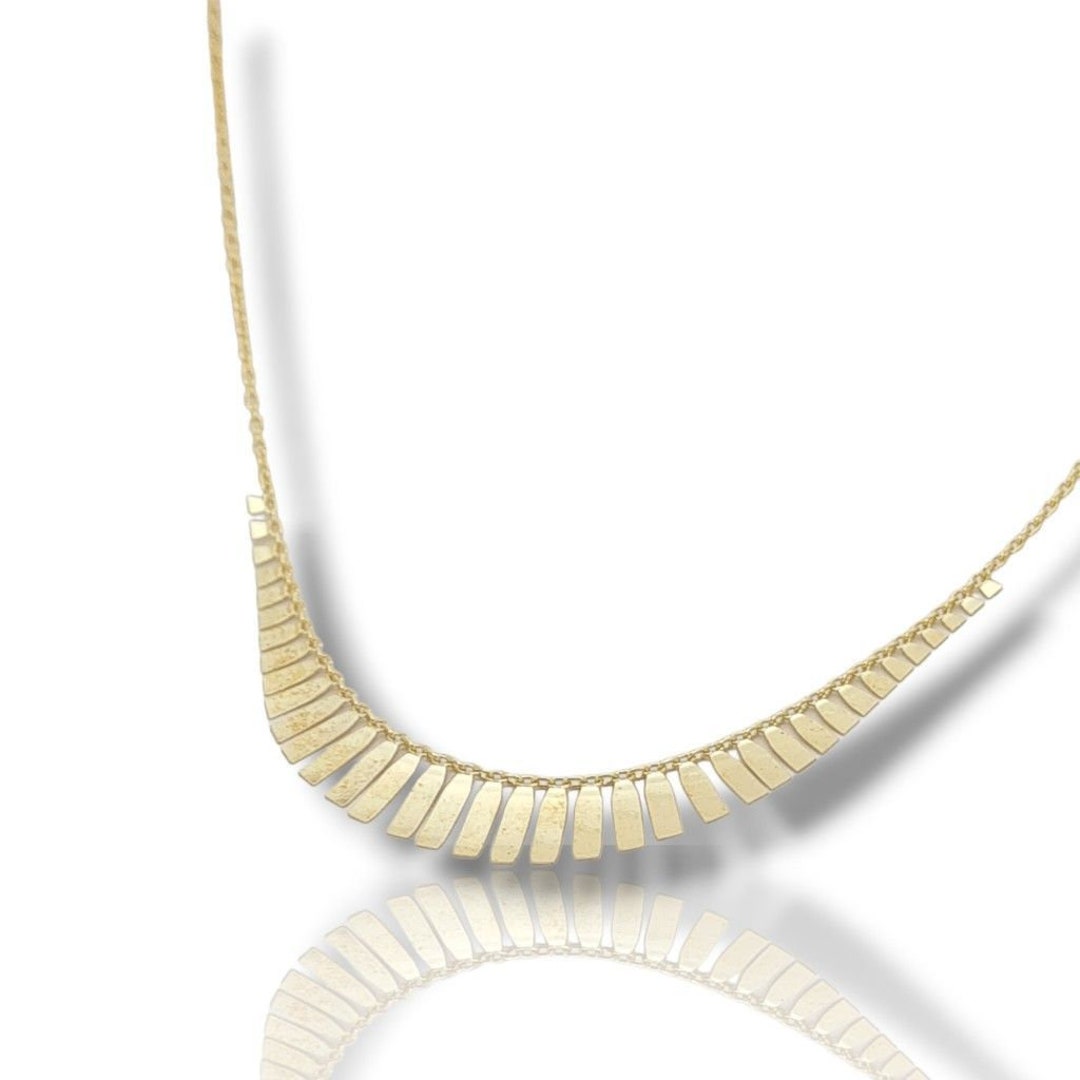14k Gold Cleopatra Necklace SOLID GOLD Graduated Brick Line Necklace ...